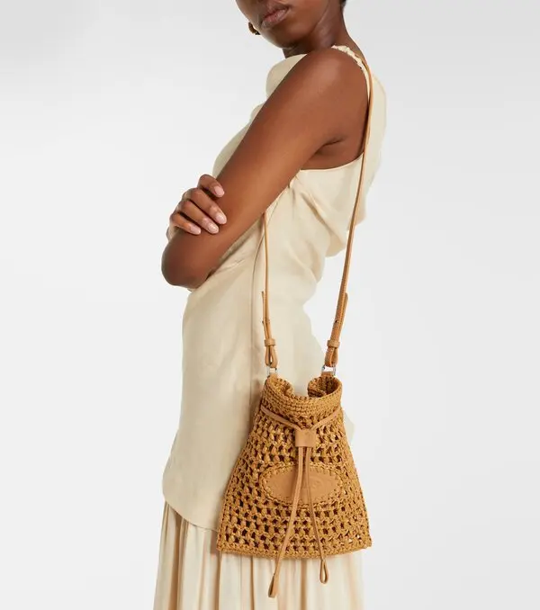 TOD'S Mini Raffia-effect Bucket Bag - Brown
