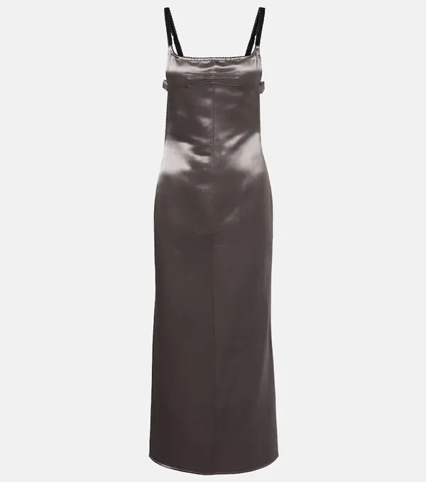 Attico Open-back Satin Midi Dress - Grey