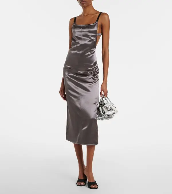Attico Open-back Satin Midi Dress - Grey