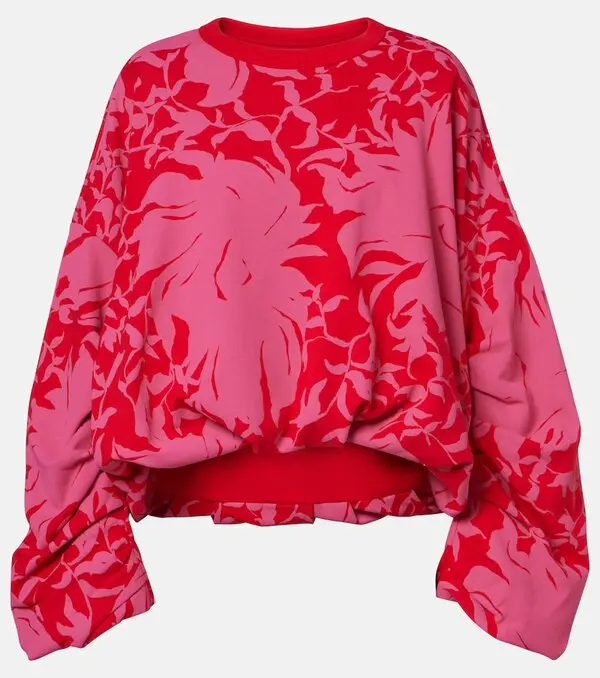 Dries Van Noten Draped Floral Cotton Jersey Sweatshirt - Red
