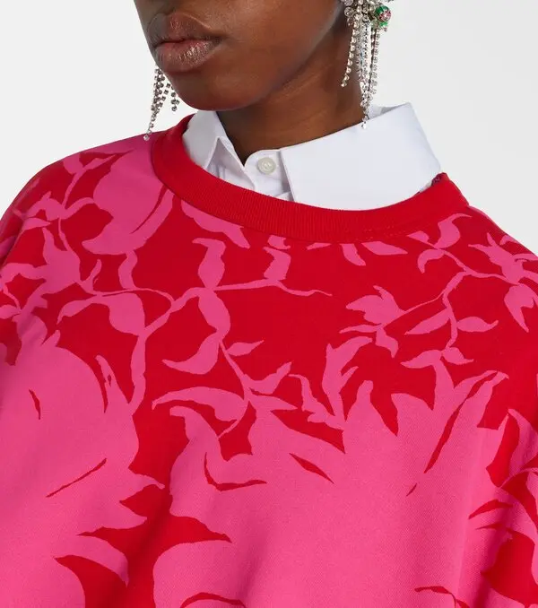 Dries Van Noten Draped Floral Cotton Jersey Sweatshirt - Red