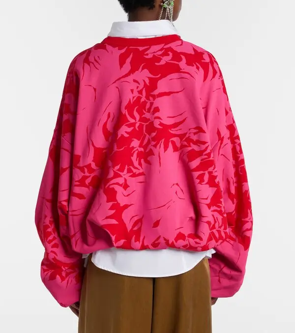 Dries Van Noten Draped Floral Cotton Jersey Sweatshirt - Red