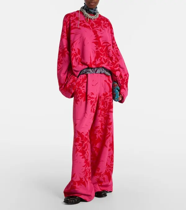 Dries Van Noten Draped Floral Cotton Jersey Sweatshirt - Red