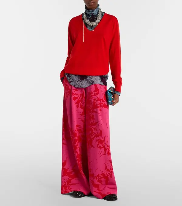 Dries Van Noten Floral Pleated Cotton Jersey Sweatpants - Red
