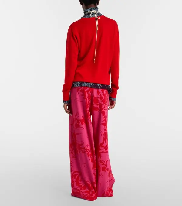 Dries Van Noten Floral Pleated Cotton Jersey Sweatpants - Red