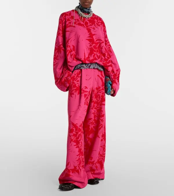 Dries Van Noten Floral Pleated Cotton Jersey Sweatpants - Red