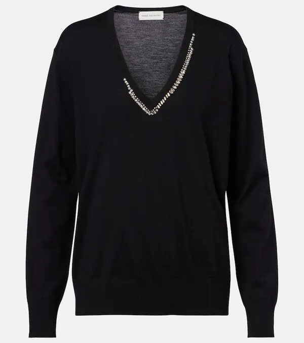 Dries Van Noten Embellished Merino Wool Sweater - Black