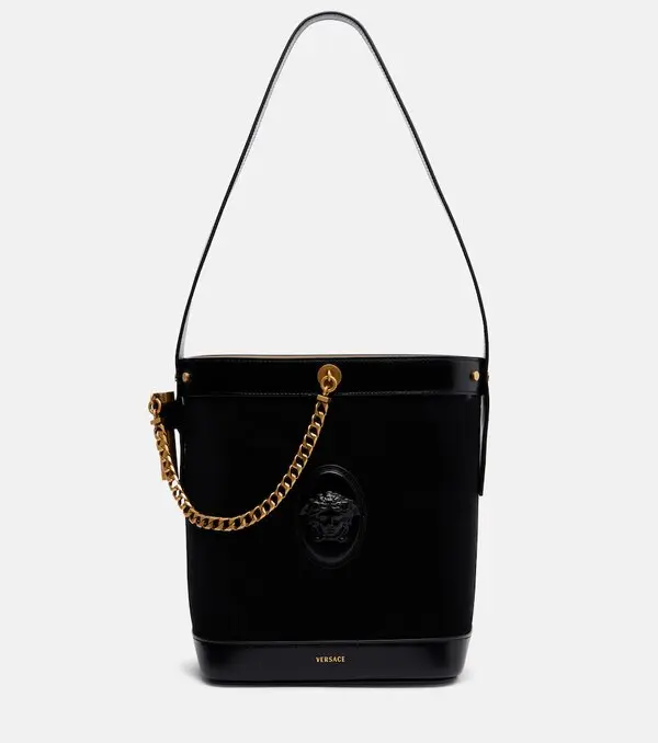 Versace La Medusa Suede Shoulder Bag - Black