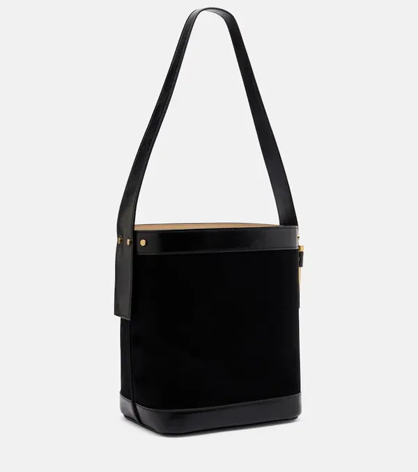 Versace La Medusa Suede Shoulder Bag - Black