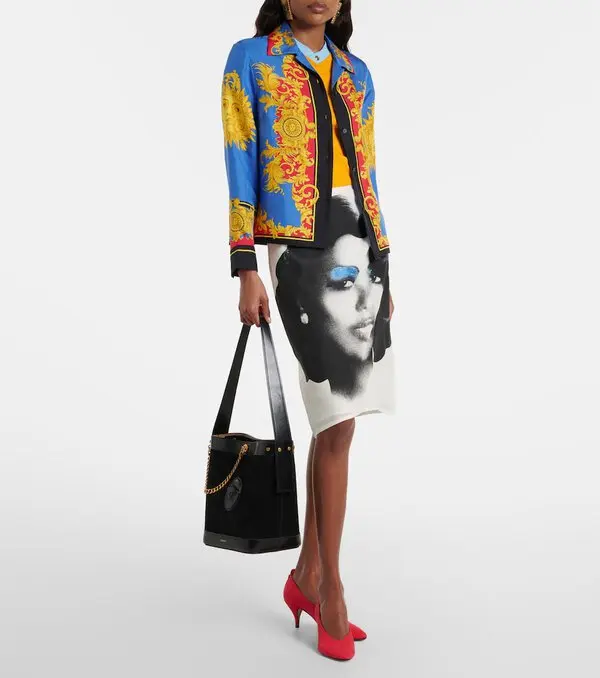 Versace La Medusa Suede Shoulder Bag - Black