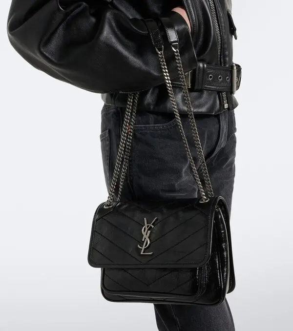 Saint Laurent Niki Mini Embellished Leather Crossbody Bag - Black