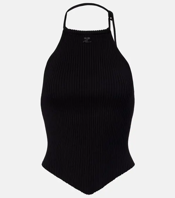 COURREGES Courrèges Pointy Ribbed-knit Halterneck Top - Black