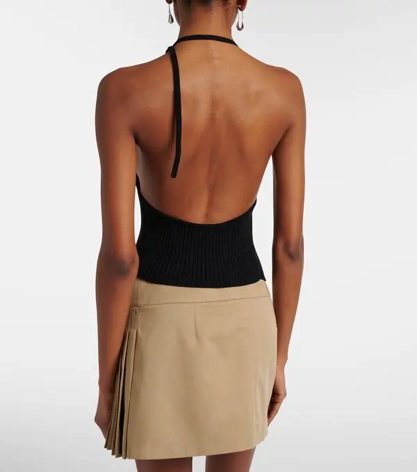 COURREGES Courrèges Ribbed Knit Halterneck Top - Black