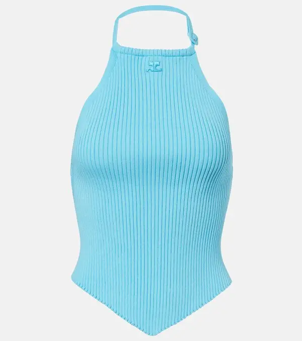 COURREGES Ribbed Knit Halterneck Top - Turquoise