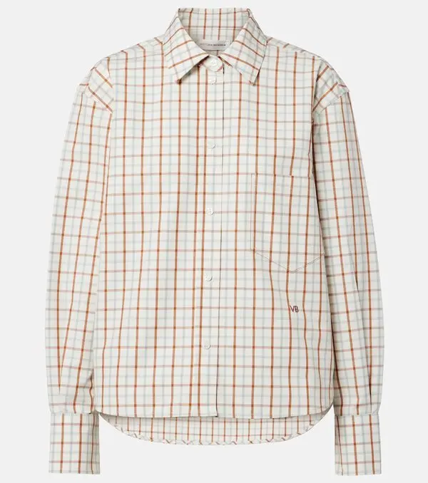 Victoria Beckham Ellis Checked Cotton Shirt - Beige
