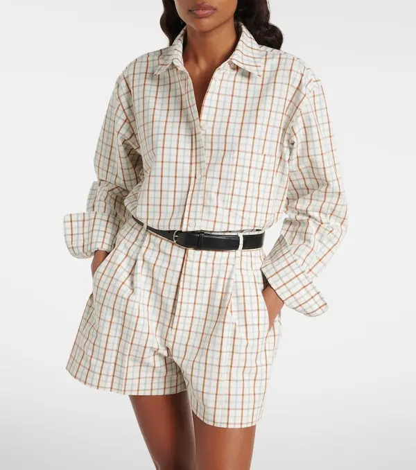 Victoria Beckham Ellis Checked Cotton Shirt - Beige