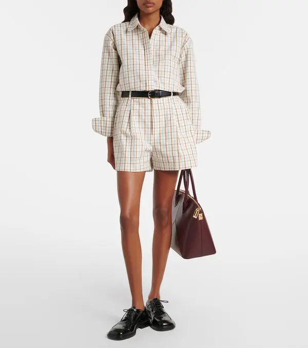 Victoria Beckham Ellis Checked Cotton Shirt - Beige