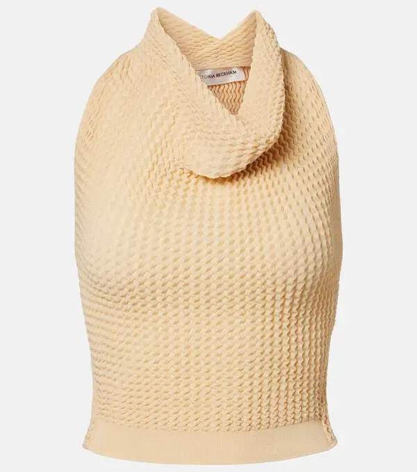 Victoria Beckham Draped Knitted Crop Top - Beige