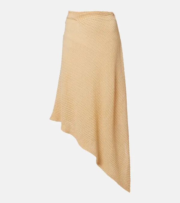 Victoria Beckham Knitted Asymmetric Cotton-blend Midi Skirt - Beige
