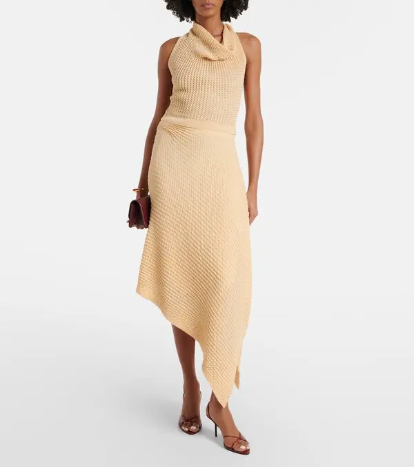 Victoria Beckham Knitted Asymmetric Cotton-blend Midi Skirt - Beige