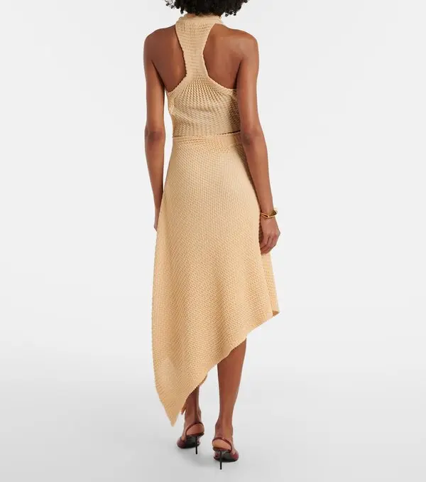 Victoria Beckham Knitted Asymmetric Cotton-blend Midi Skirt - Beige