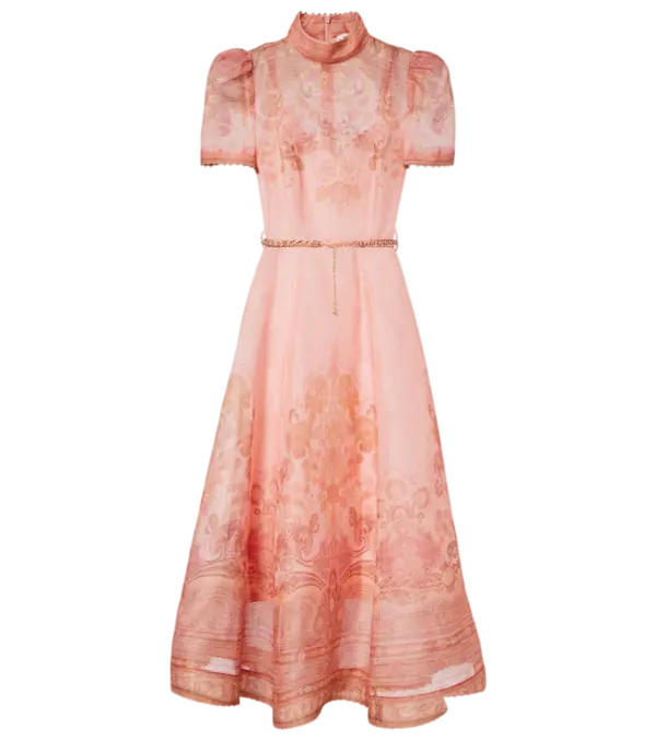 Zimmermann Belted Paisley Linen And Silk Midi Dress - Pink
