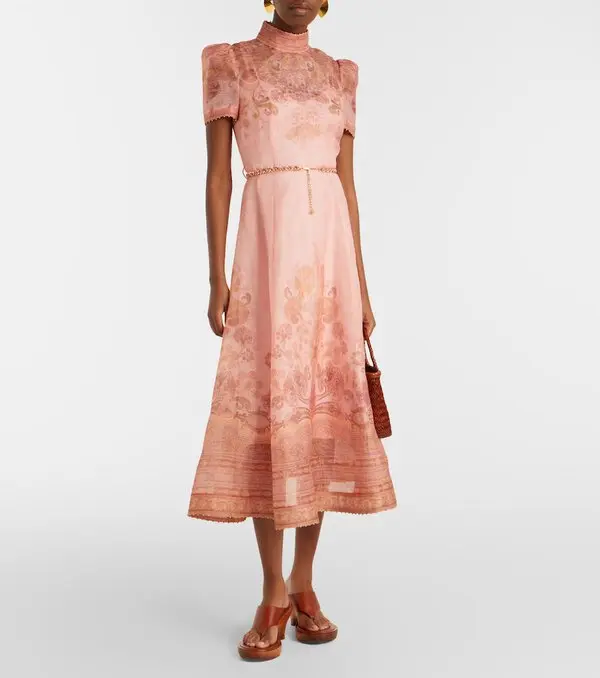 Zimmermann Belted Paisley Linen And Silk Midi Dress