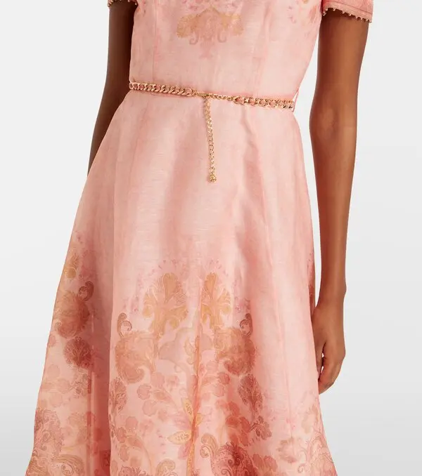 Zimmermann Belted Paisley Linen And Silk Midi Dress