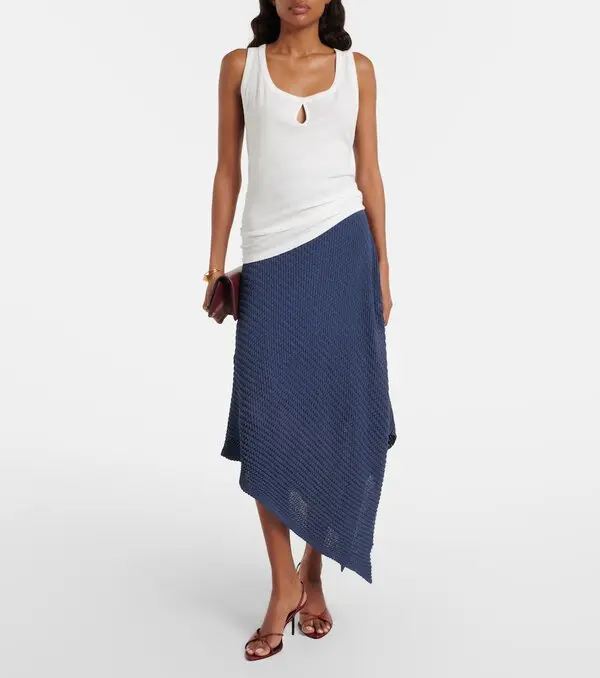 Victoria Beckham Draped Knitted Cotton-blend Midi Skirt - Blue