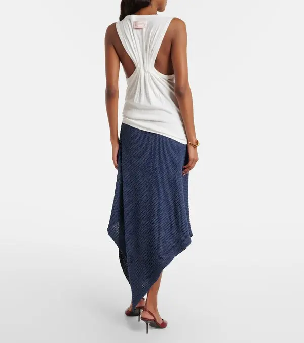 Victoria Beckham Draped Knitted Cotton-blend Midi Skirt - Blue