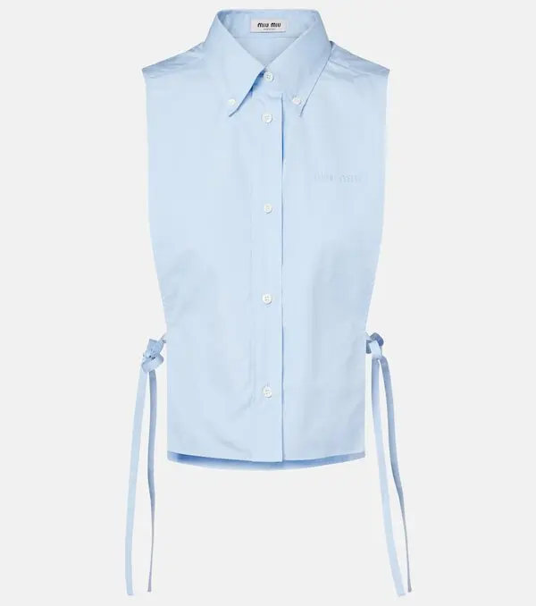 Miu Miu Cutout Cropped Cotton Poplin Shirt - Blue