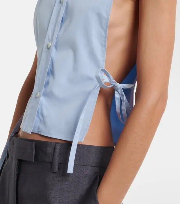 Miu Miu Cutout Cropped Cotton Poplin Shirt - Blue