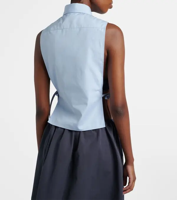 Miu Miu Cutout Cropped Cotton Poplin Shirt - Blue