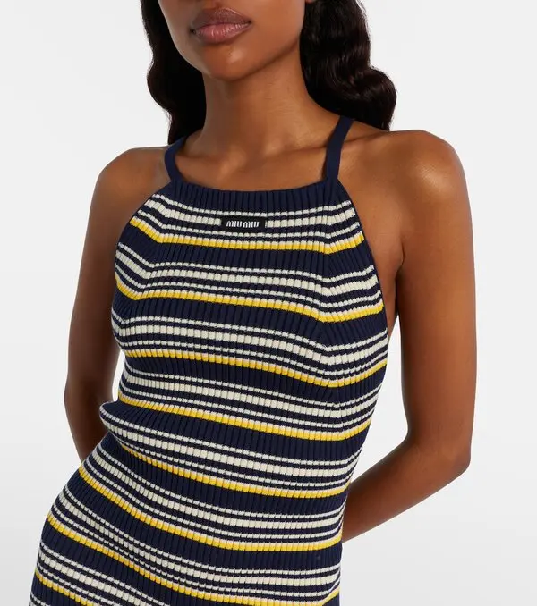 Miu Miu Striped Cotton-blend Minidress - Multicoloured