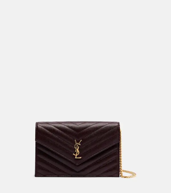 Saint Laurent Cassandre Embellished Leather Wallet On Chain - Burgundy