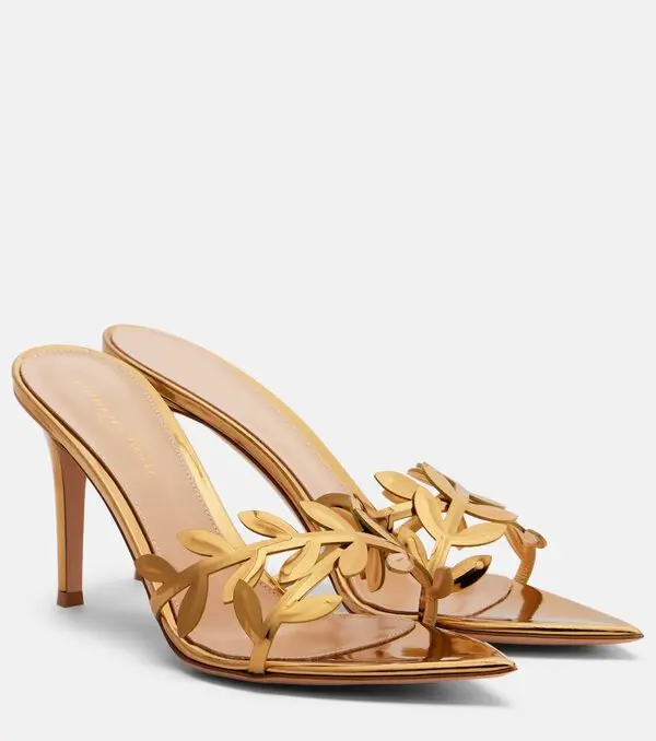 GIANVITO ROSSI Flavia Mirrored Leather Mules - Gold