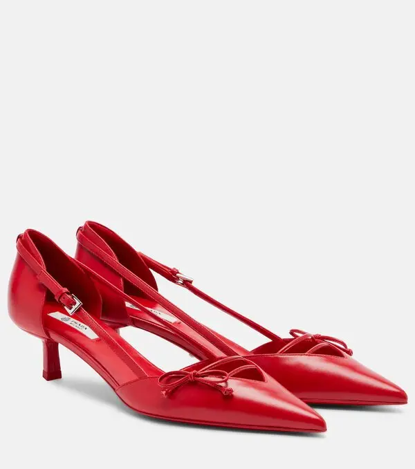 Prada Bow-detail Leather Pumps - Red