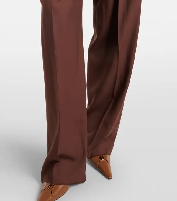 Saint Laurent Pleated Wool Gabardine Wide-leg Pants - Brown