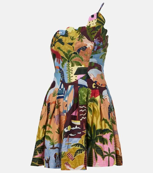 Farm Rio Tropical Painting Printed Cotton Minidress - Multicoloured