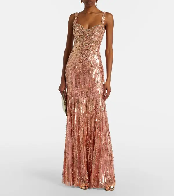 Jenny Packham Da Vinci Embellished Bustier Gown - Pink