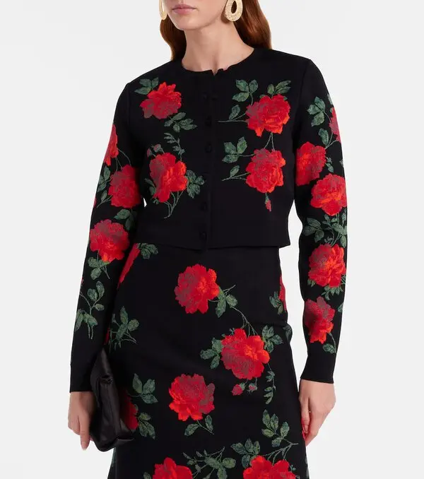 Carolina Herrera Floral Jacquard Cropped Cardigan