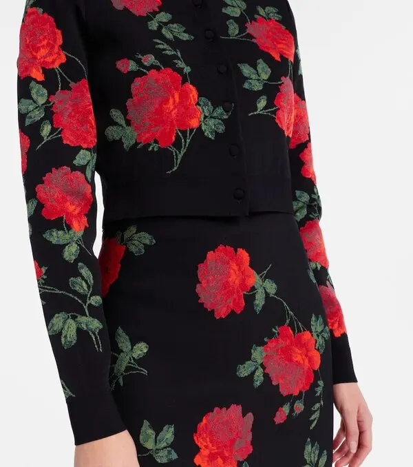 Carolina Herrera Floral Jacquard Cropped Cardigan