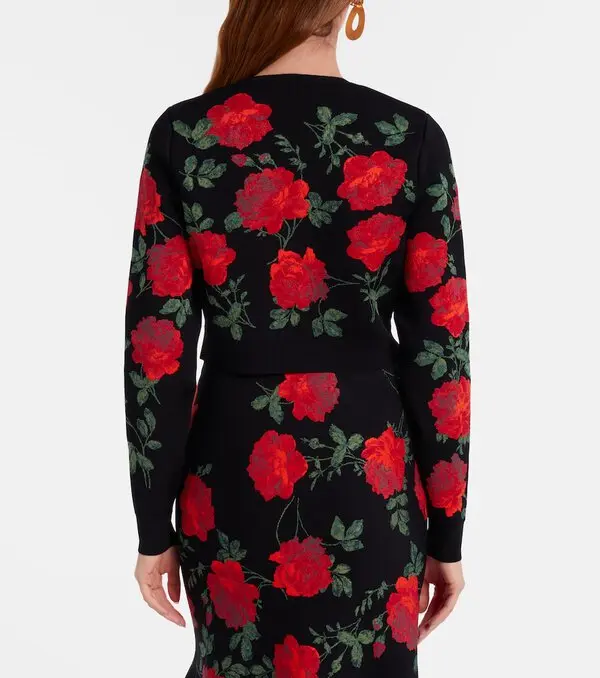 Carolina Herrera Floral Jacquard Cropped Cardigan