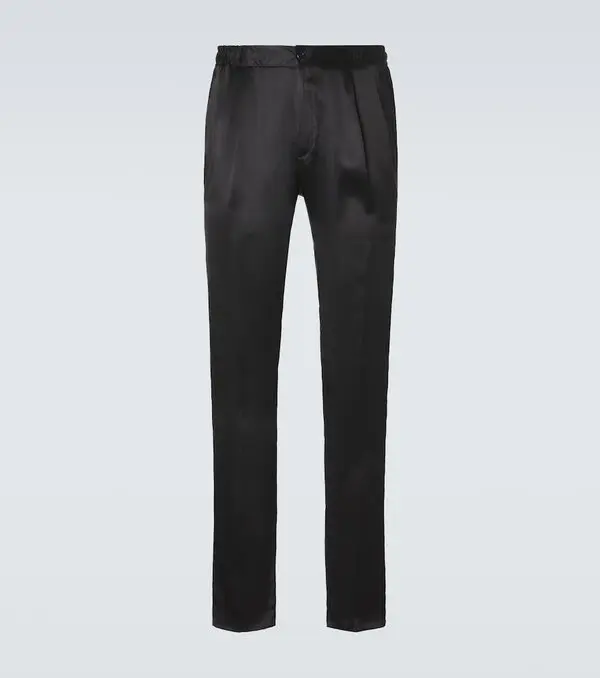 Rubinacci Straight Silk Pants - Black