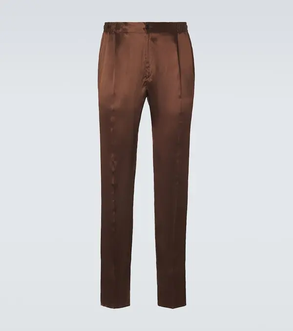 Rubinacci Reversible Silk Straight Pants - Brown