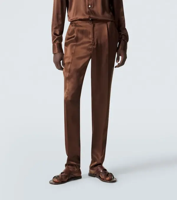 Rubinacci Reversible Silk Straight Pants - Brown