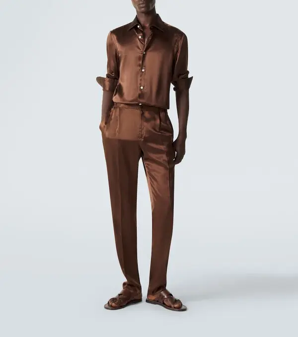 Rubinacci Reversible Silk Straight Pants - Brown