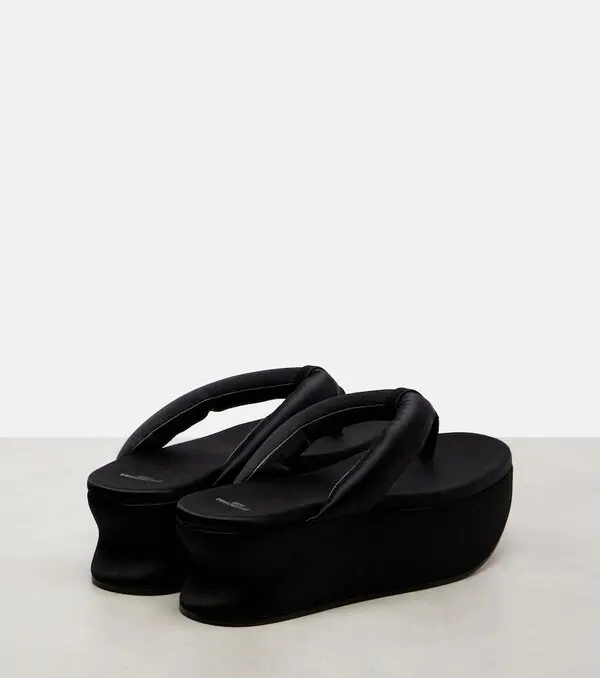 Balenciaga Gaeta Satin Wedge Thong Sandals - Black