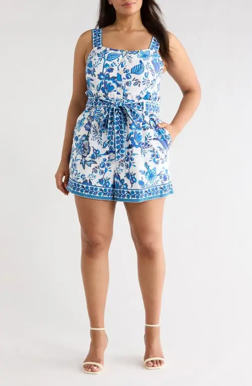 SUGARLIPS Salema Floral Print Tie-waist Romper - Blue-multi