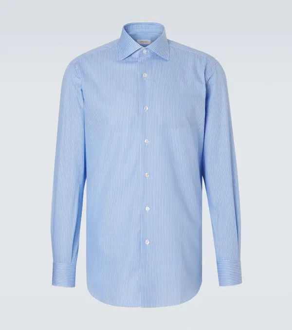 Brioni Striped Cotton Poplin Shirt - Blue